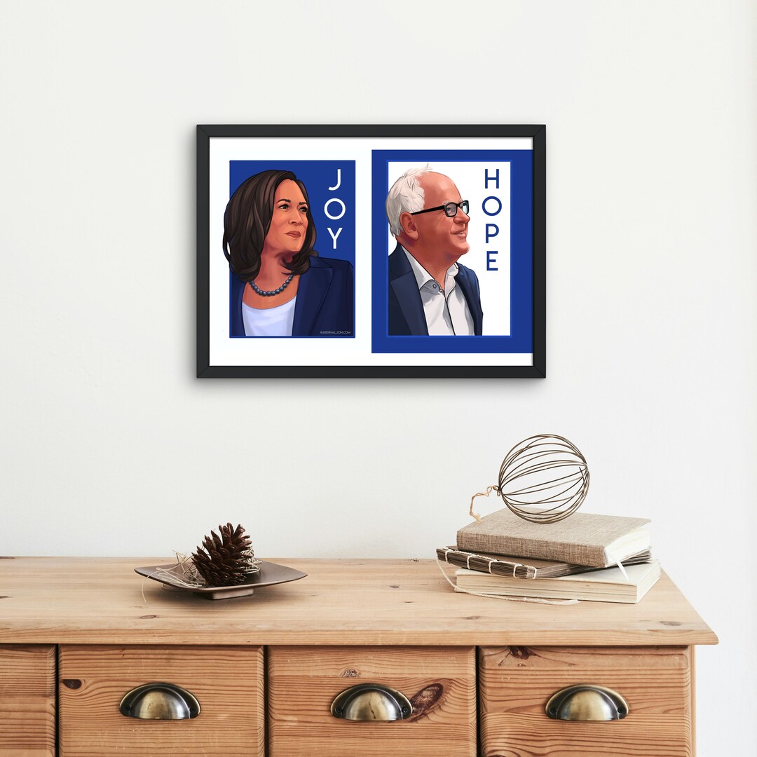 Buy Joy and Hope Kamala Harris and Tim Walz Collectible Small Art Print ...