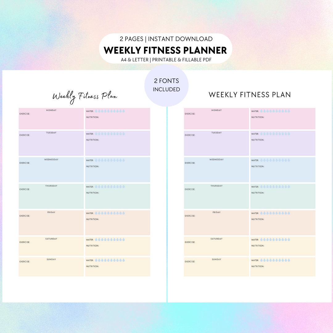 Weekly Fitness Planner Printable PDF Water Tracker Meal Planner ...