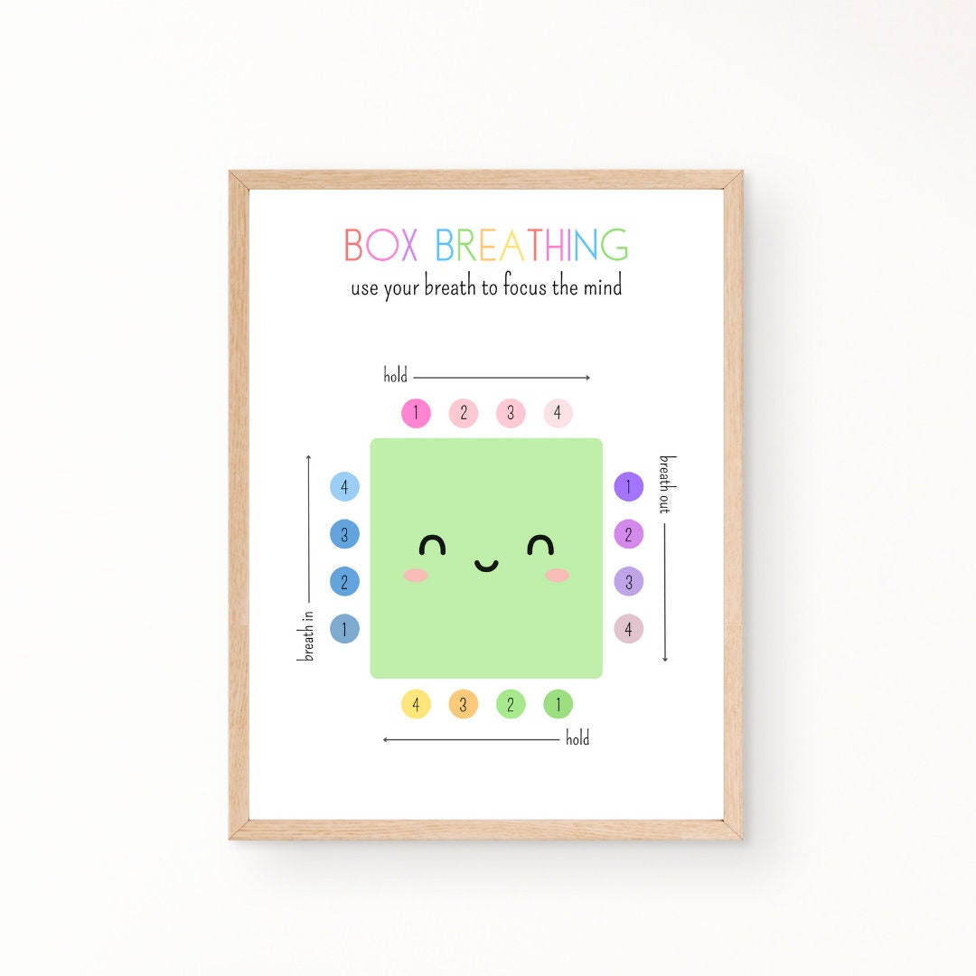Box Breathing Poster, Therapy Office Prints, Psychologist Office Print ...