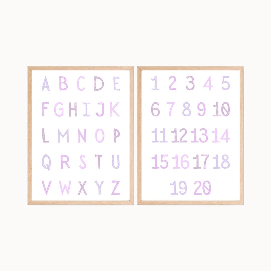 Purple Dot Alphabet and Numbers 1 to 20 Education Print Set, Homeschool ...