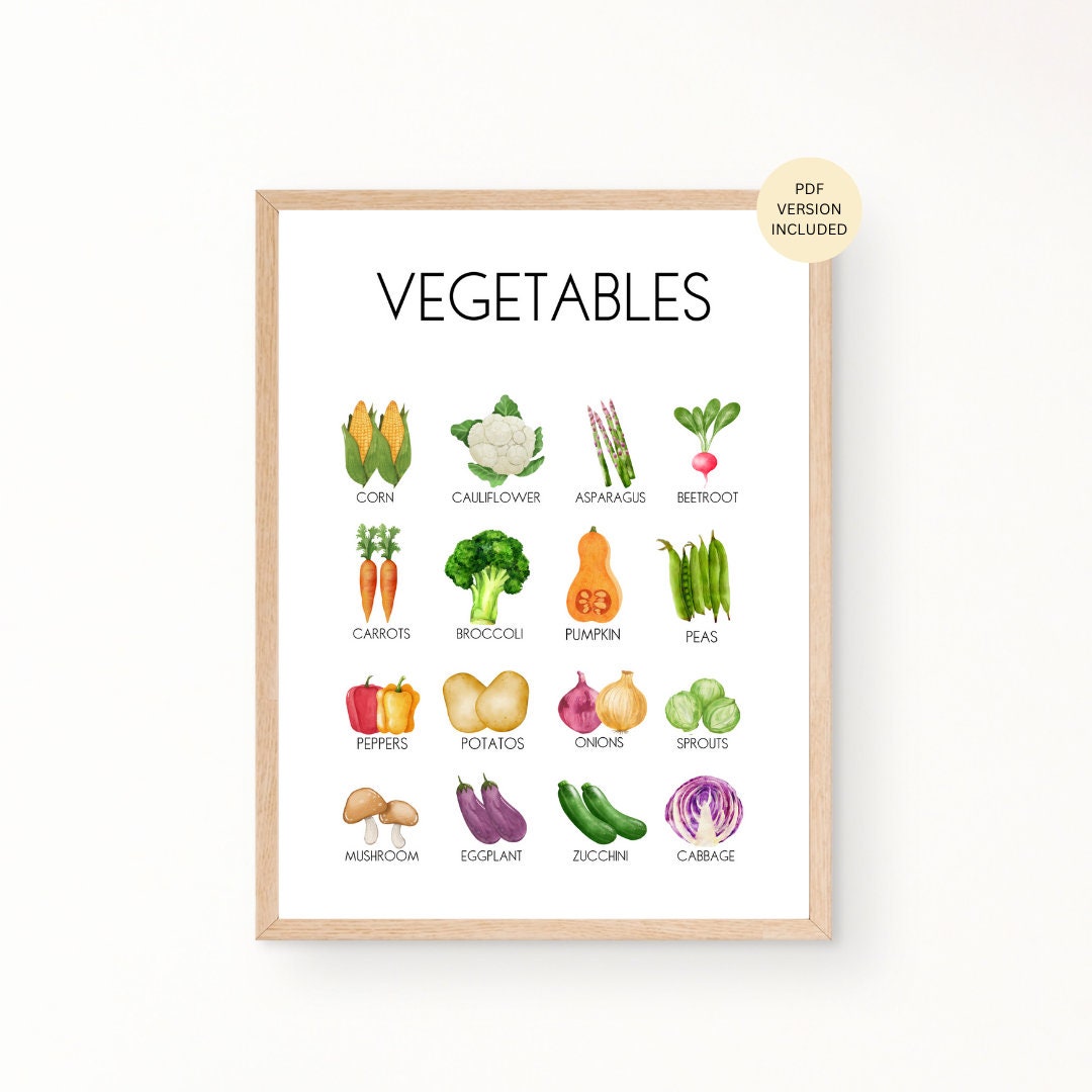 Vegetables Education Print, Kids Vegetable Print, the Vegetables ...