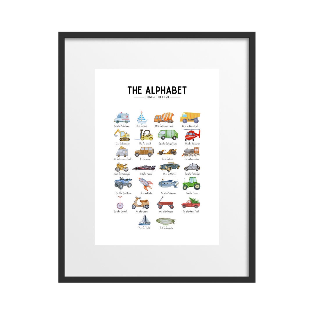 Vehicle Alphabet Education Print, Educational Poster, Nursery Prints ...
