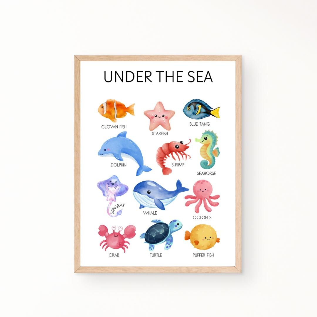 Ocean Animals Poster, Sealife Animals Poster, Under the Sea Poster ...