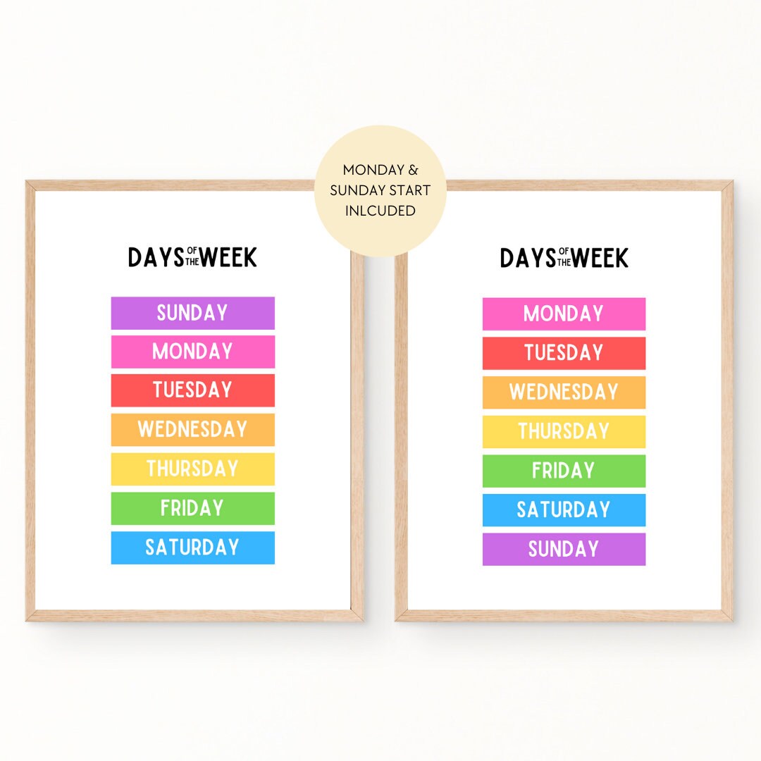 Rainbow Days of the Week Education Print, Educational Prints, Classroom ...