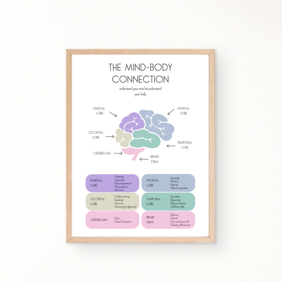 The Mind Body Connection Poster, Brain Chemicals, Therapy Prints ...