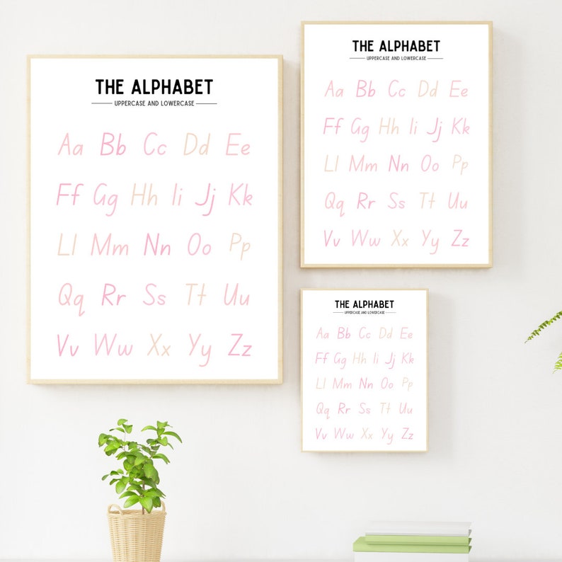 Pink Alphabet Education Print, Uppercase & Lowercase, Alphabet Print ...