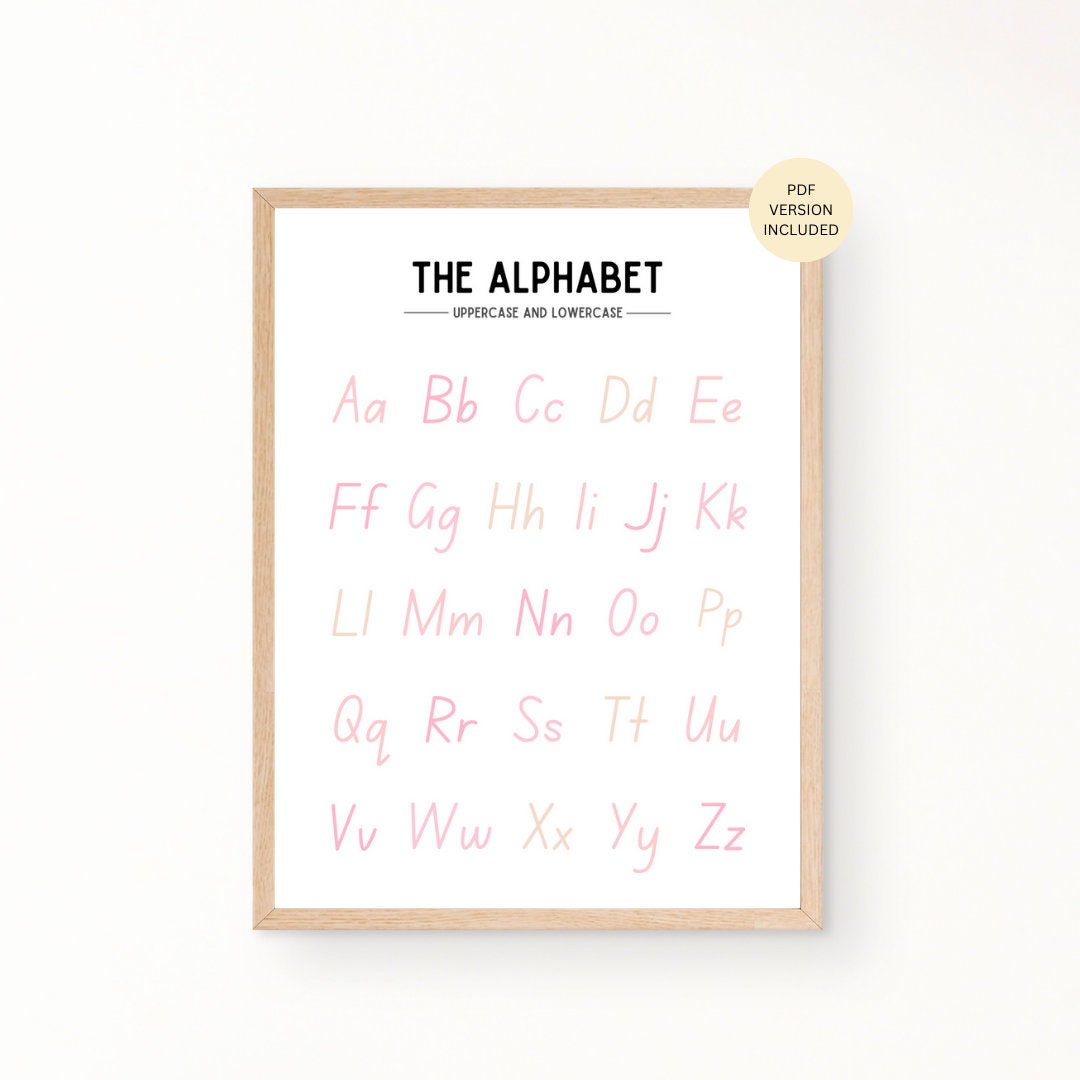 Pink Alphabet Education Print, Uppercase & Lowercase, Alphabet Print ...