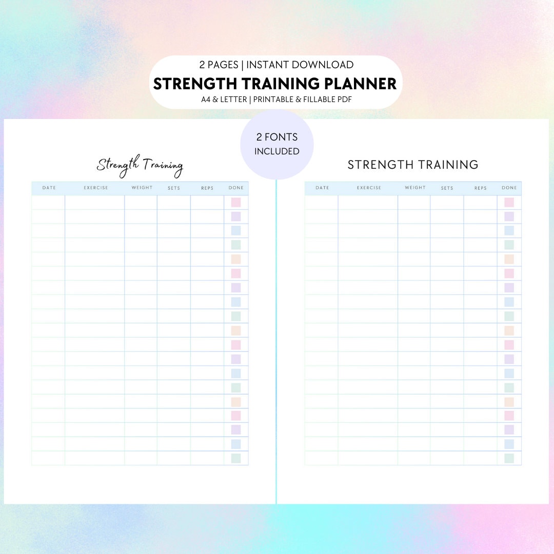 Strength Training Planner Printable PDF Fitness Planner Template A4 ...