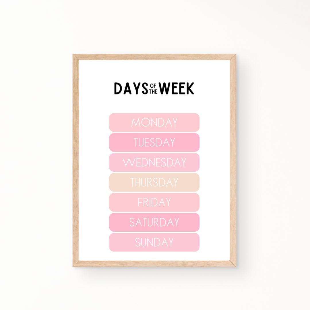 Pink Days of the Week Education Print, Educational Prints, Classroom ...