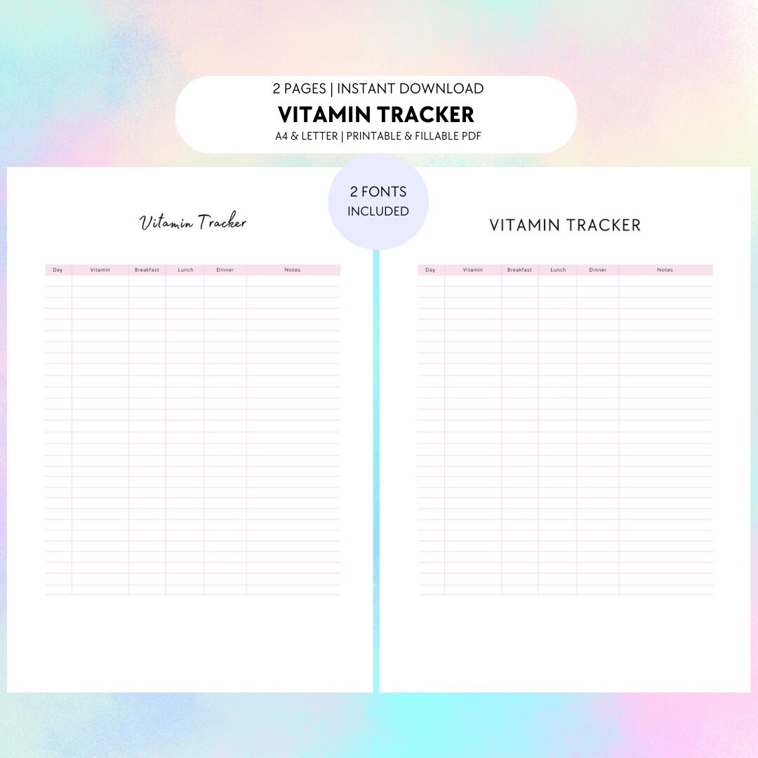 Vitamin Tracker Printable PDF Template A4 & LETTER Size - Etsy