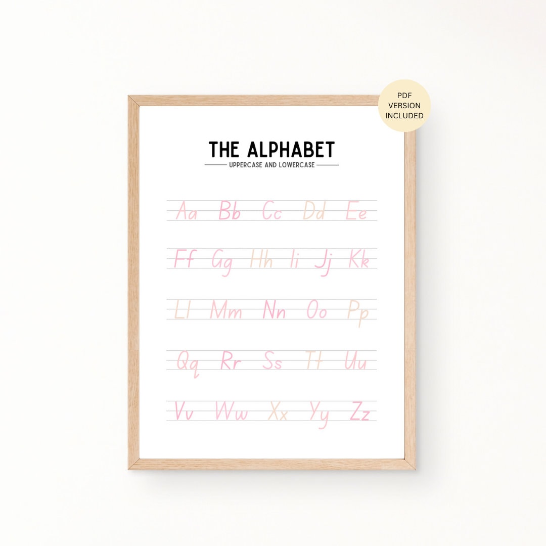 Pink Alphabet Education Print, Uppercase & Lowercase, Alphabet Print ...
