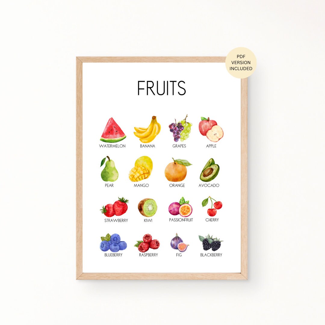 Fruits Education Print, Kids Fruit Print, the Fruits, Montessori Prints ...