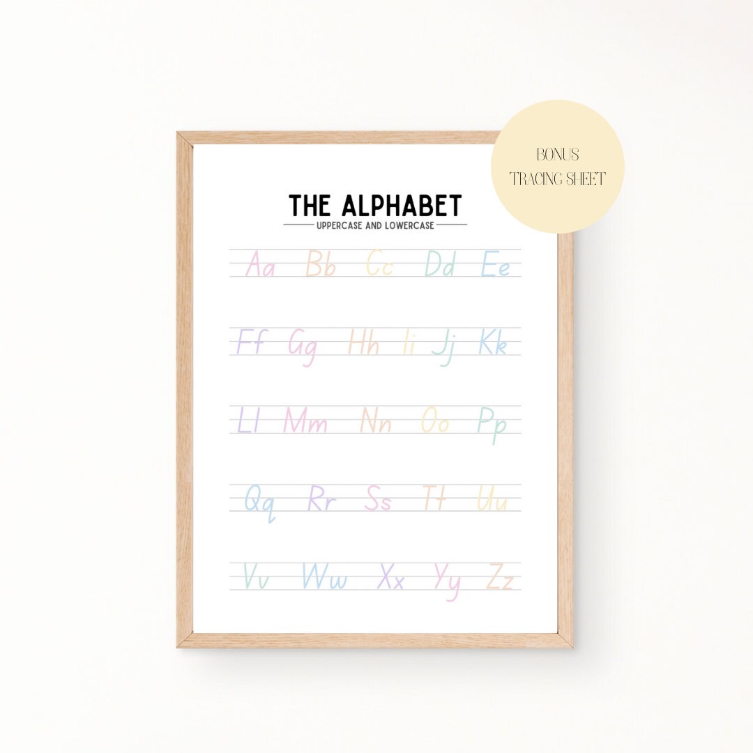 Pastel Alphabet Uppercase & Lowercase Education Print, Nursery Prints ...