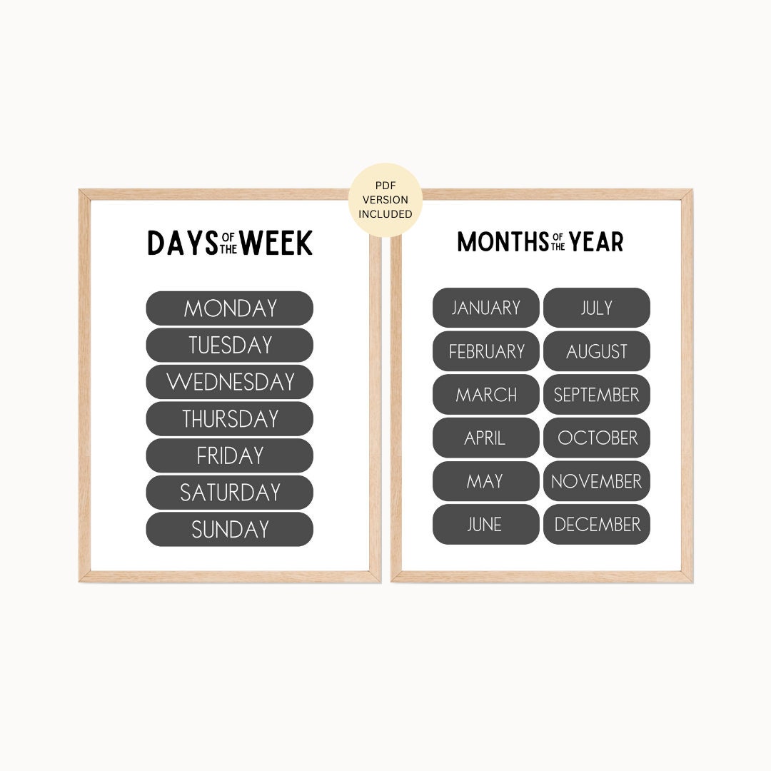 Days of the Week & Months of the Year Print Set, Classroom Prints ...