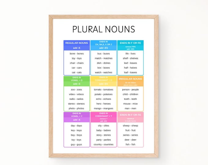 Plural Nouns Education Poster, Punctuation Grammar English, Educational ...