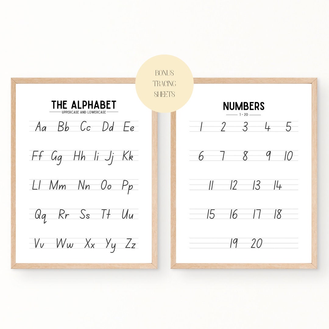 Alphabet & Numbers Count 1 20 Educational Prints, Nursery Prints ...