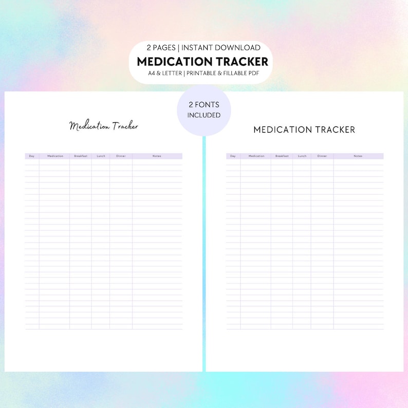Medication Tracker Printable PDF Template A4 & LETTER Size - Etsy