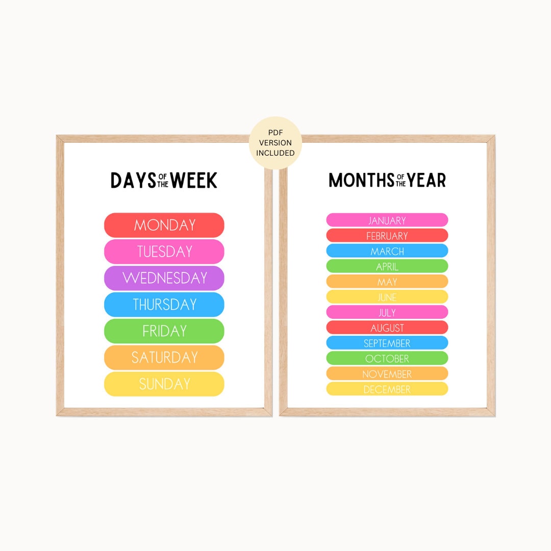 Rainbow Days of the Week & Months of the Year Print Set, Classroom ...