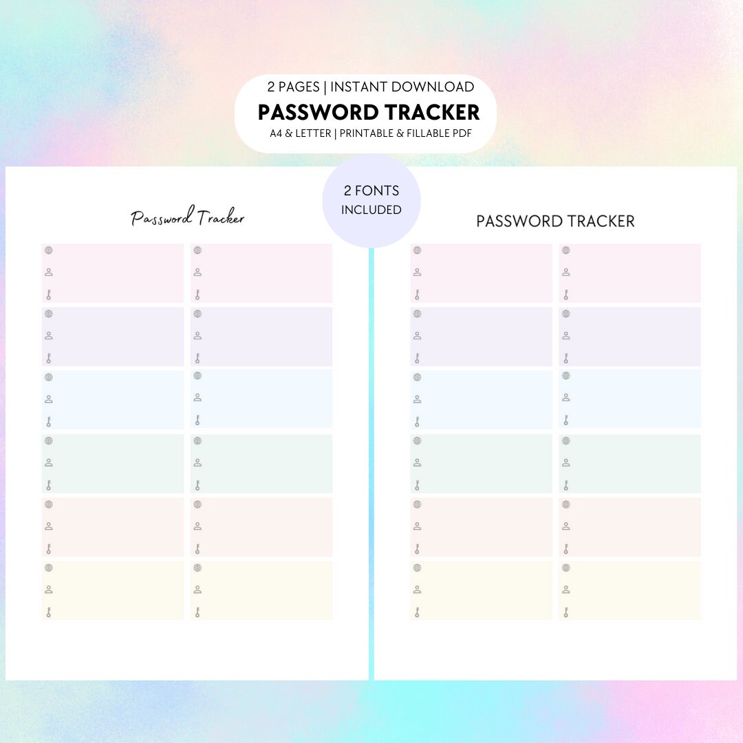 Password Tracker Printable PDF Template A4 & LETTER Size - Etsy