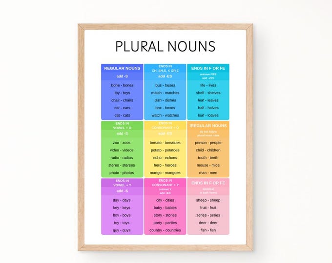 PLURAL NOUNS POSTER, Grammatikregel für Hausschule, Klassenzimmer ...