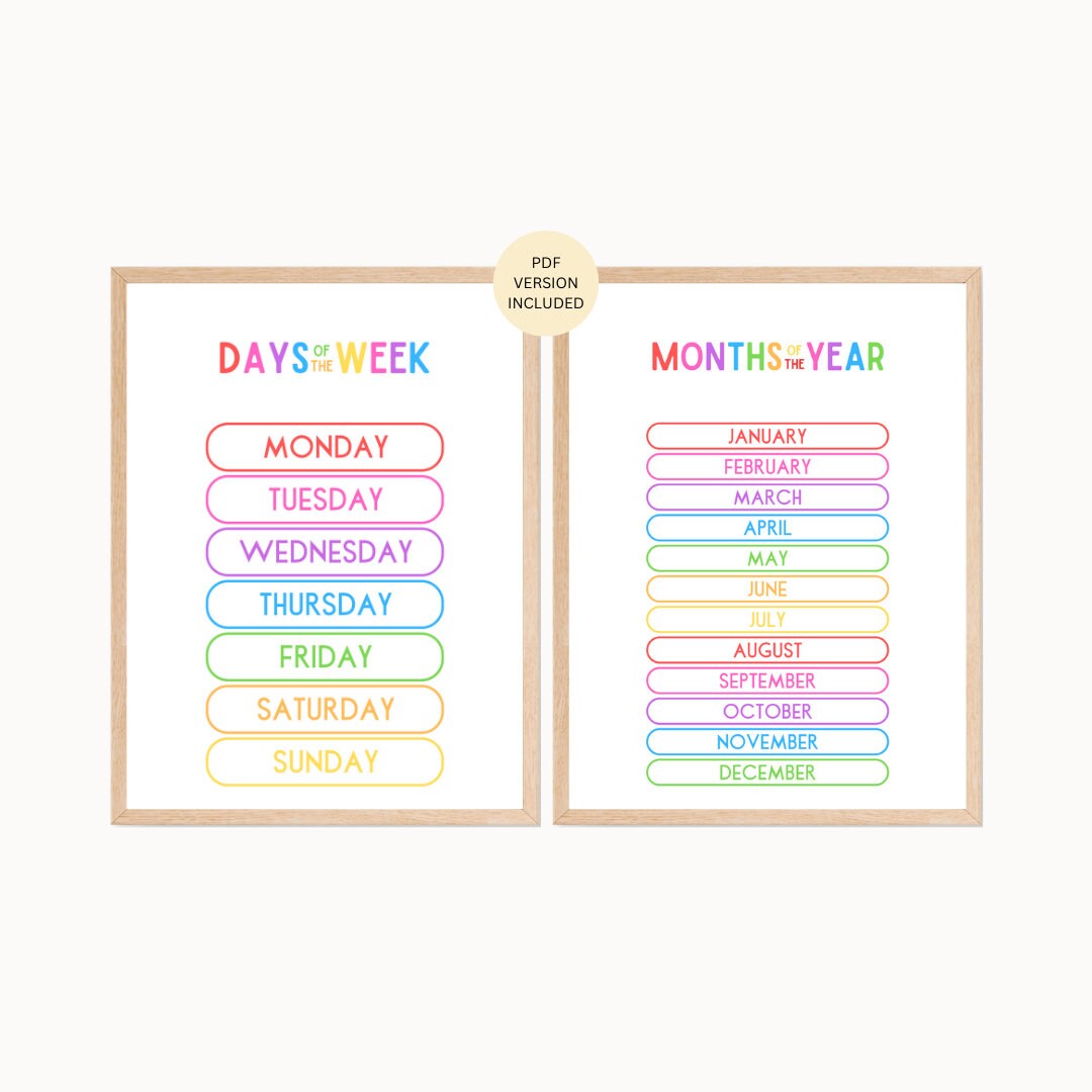 Rainbow Days of the Week & Months of the Year Print Set, Classroom ...