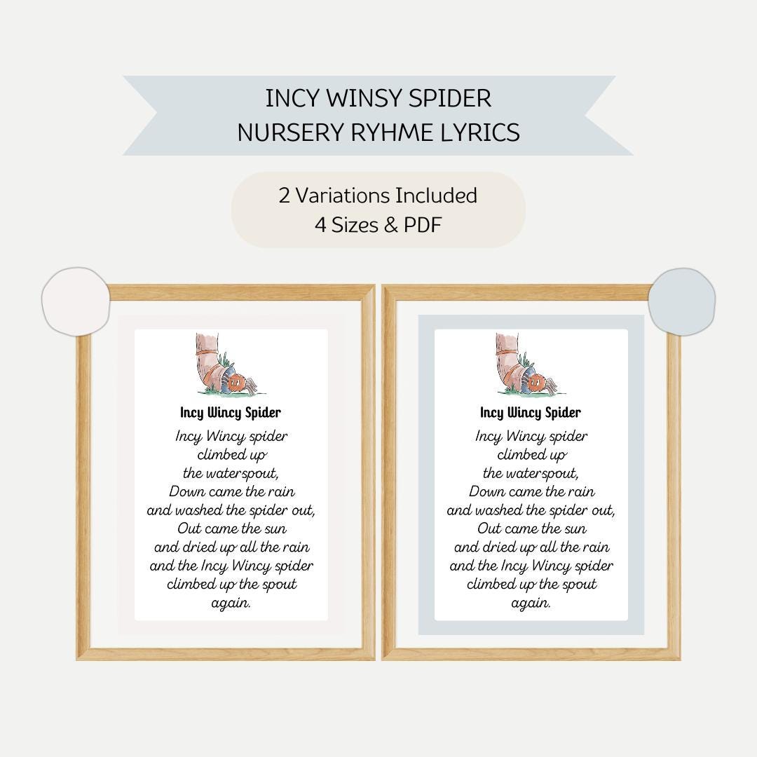 Incy Winsy Spider Print, Nursery Rhyme Lyrics, Nursery Decor, Early ...