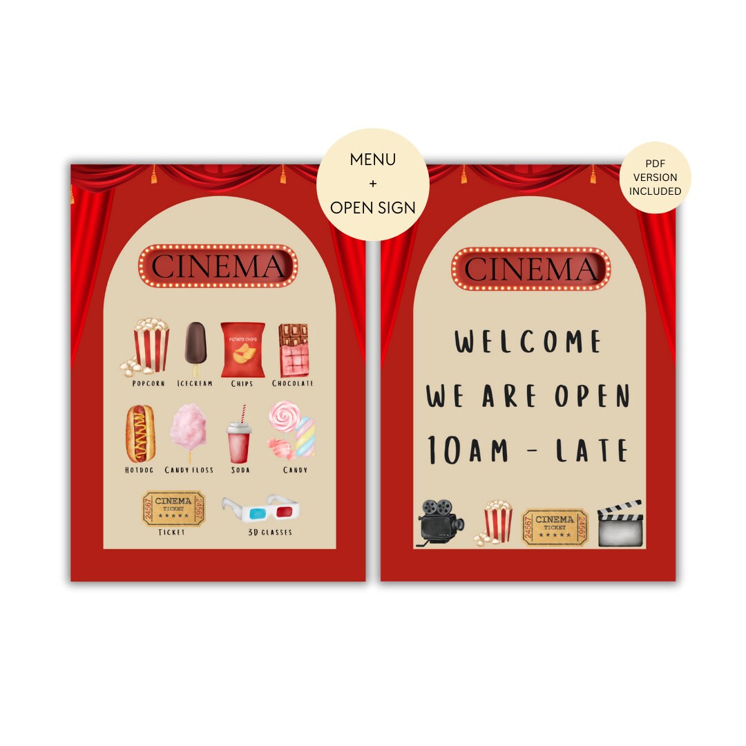 Kids Cinema Food Menu Pretend Play, Home Cinema, Movie Night ...