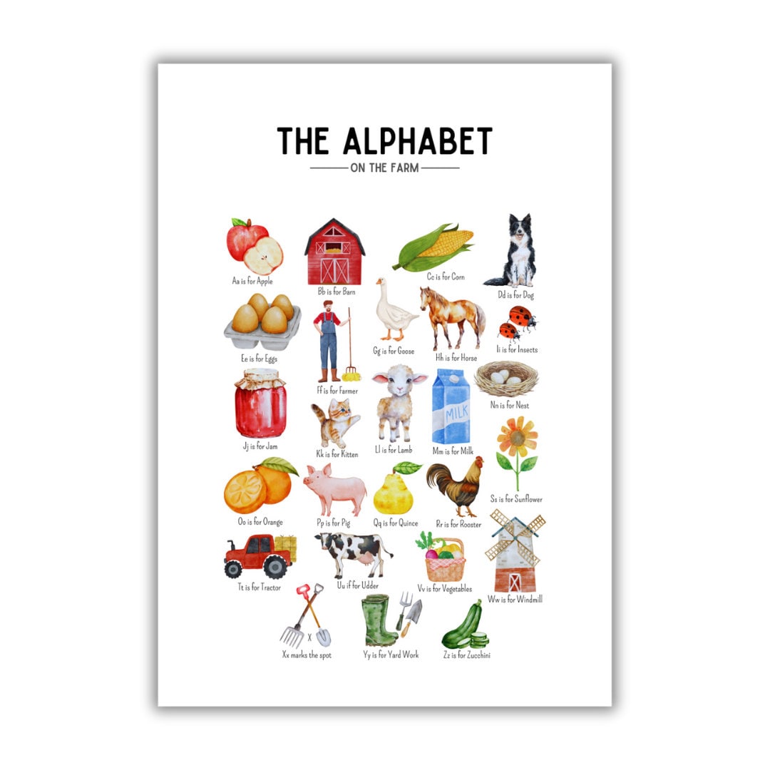 Farm Alphabet Education Print, Educational Poster, Nursery Prints ...