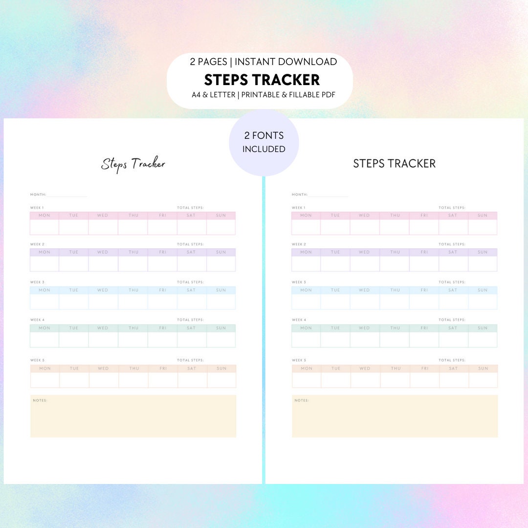 Steps Tracker Printable PDF Exercise Tracker Health Tracker Cardio ...