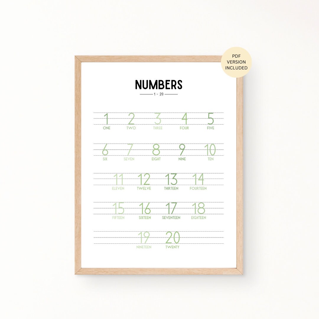 Numbers Count 1 20 Educational Print, Numbers Print, Counting Print ...