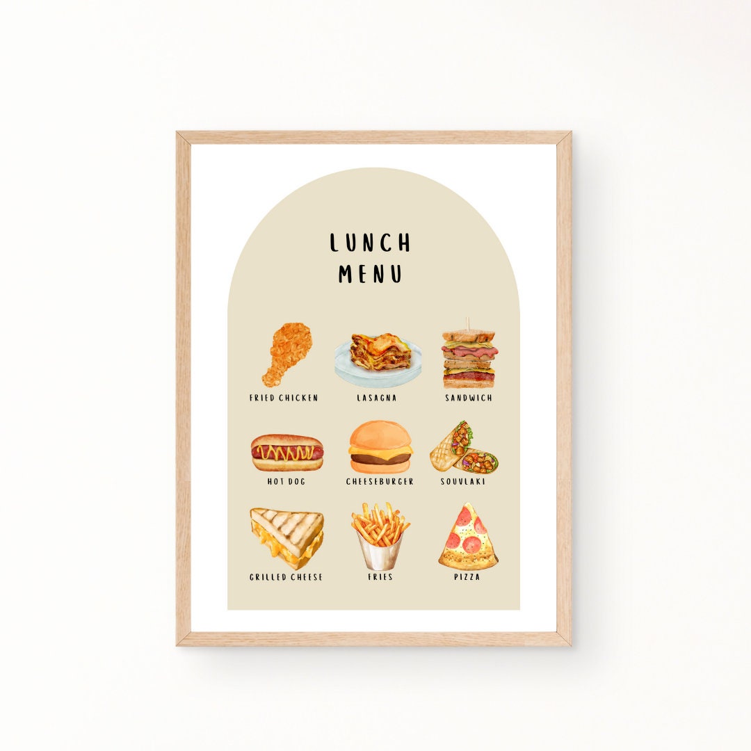 Kids Lunch Pretend Play Menu , Education Prints, Playroom Prints ...