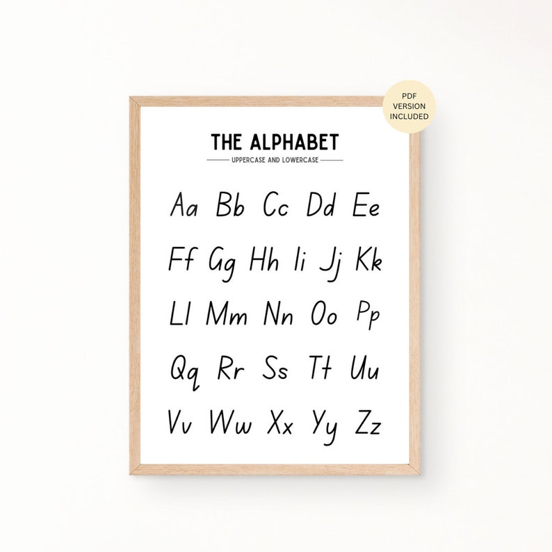 Black Alphabet Education Print, Uppercase & Lowercase, Alphabet Print ...