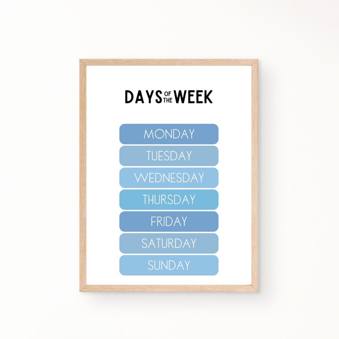 Blue Days of the Week Education Print, Educational Prints, Classroom ...