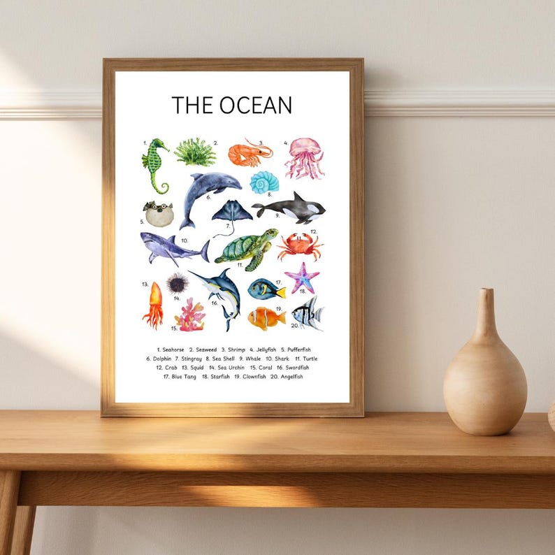 Ocean Animals Poster, Educational Poster, Nursery Prints, Homeschool ...