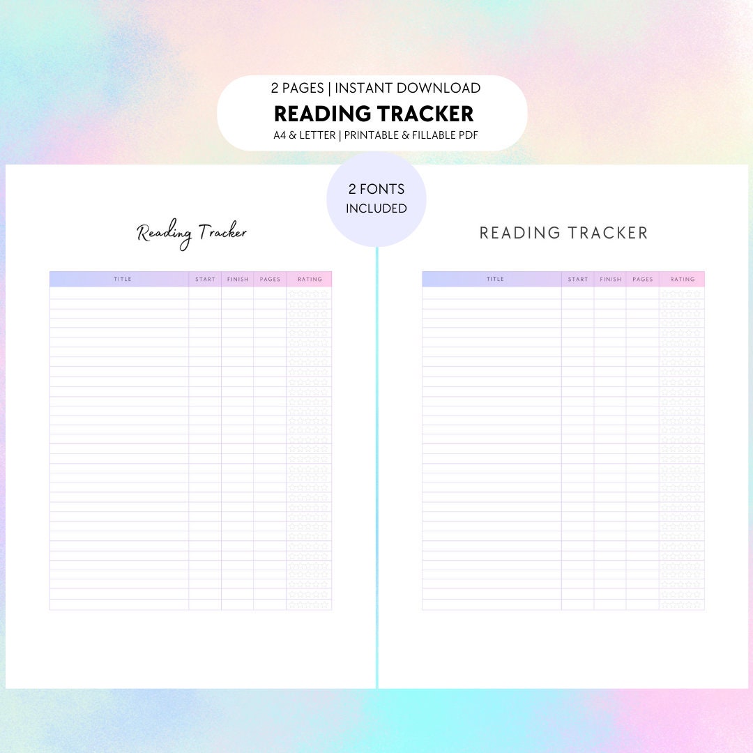 Reading Tracker Printable Pdf Template A4 Letter Size Etsy