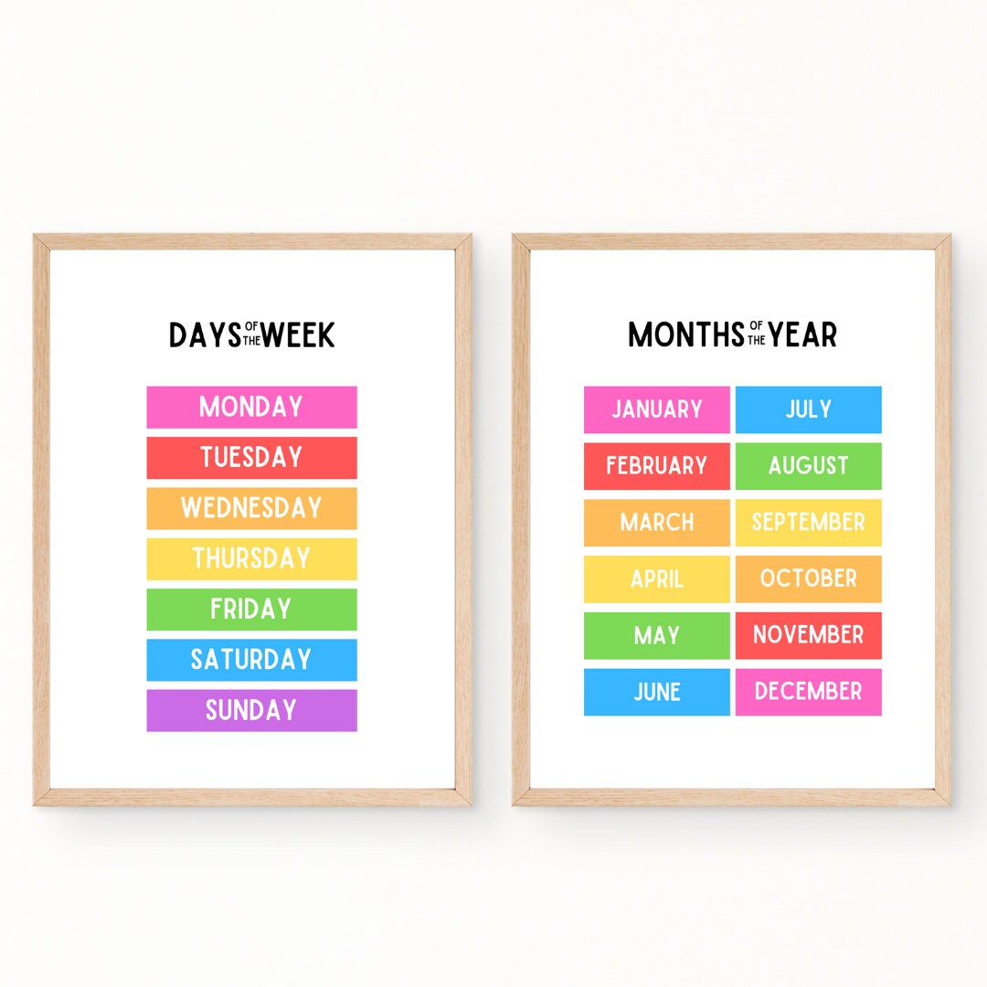 Rainbow Days of the Week & Months of the Year Education Prints Set ...