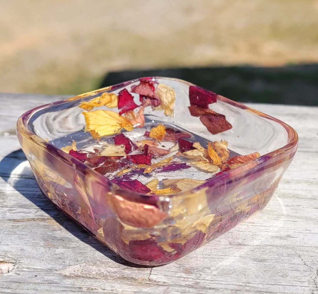 Dried Flower Memorial Memory Keepsake Square Ring Trinket Dish Funeral ...