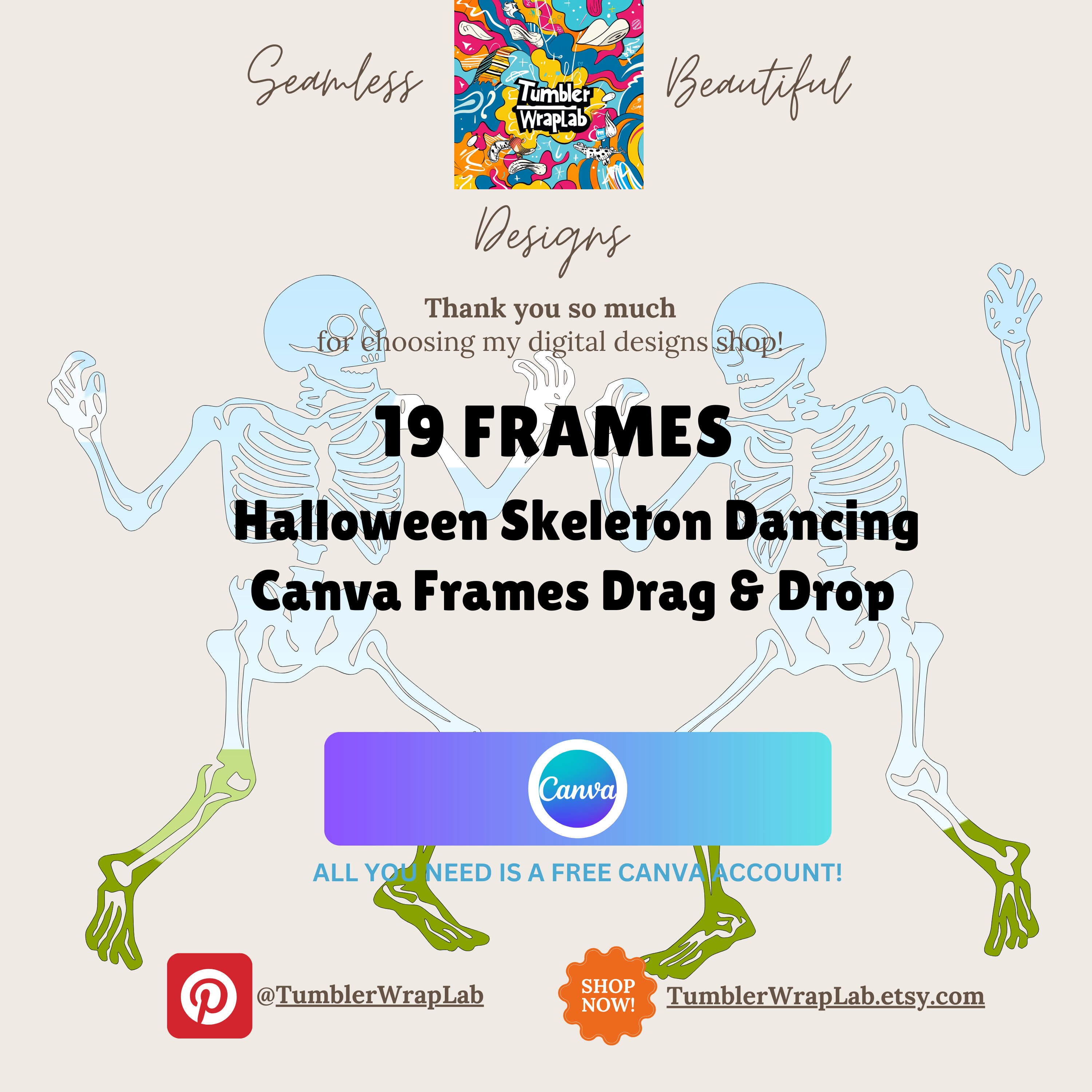 Halloween Dancing Skeleton Canva Frames Bundle, Funny Dancing Skull ...