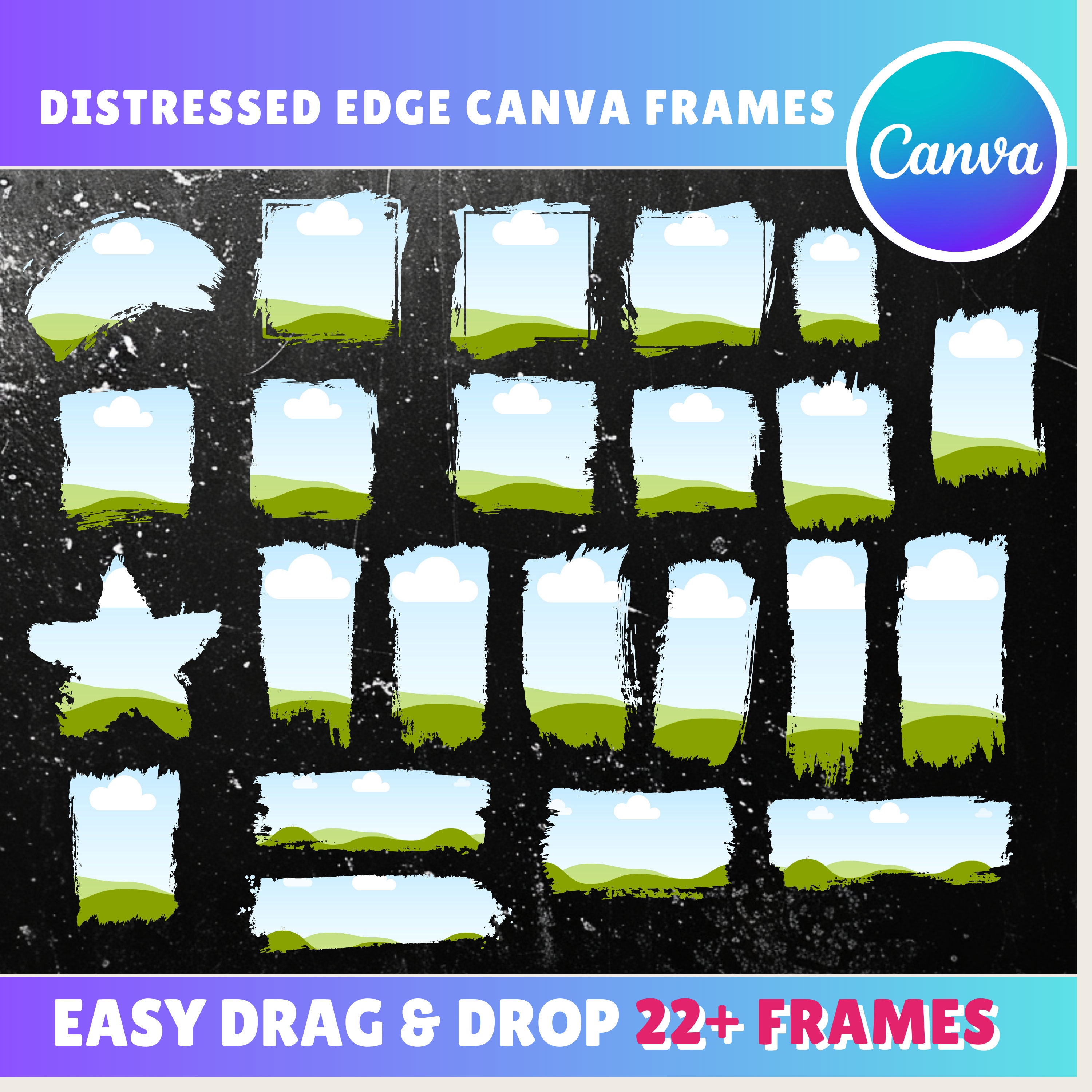 Distressed Edge Bleach Effect Canva Frames Bundle, Drag and Drop Photo ...