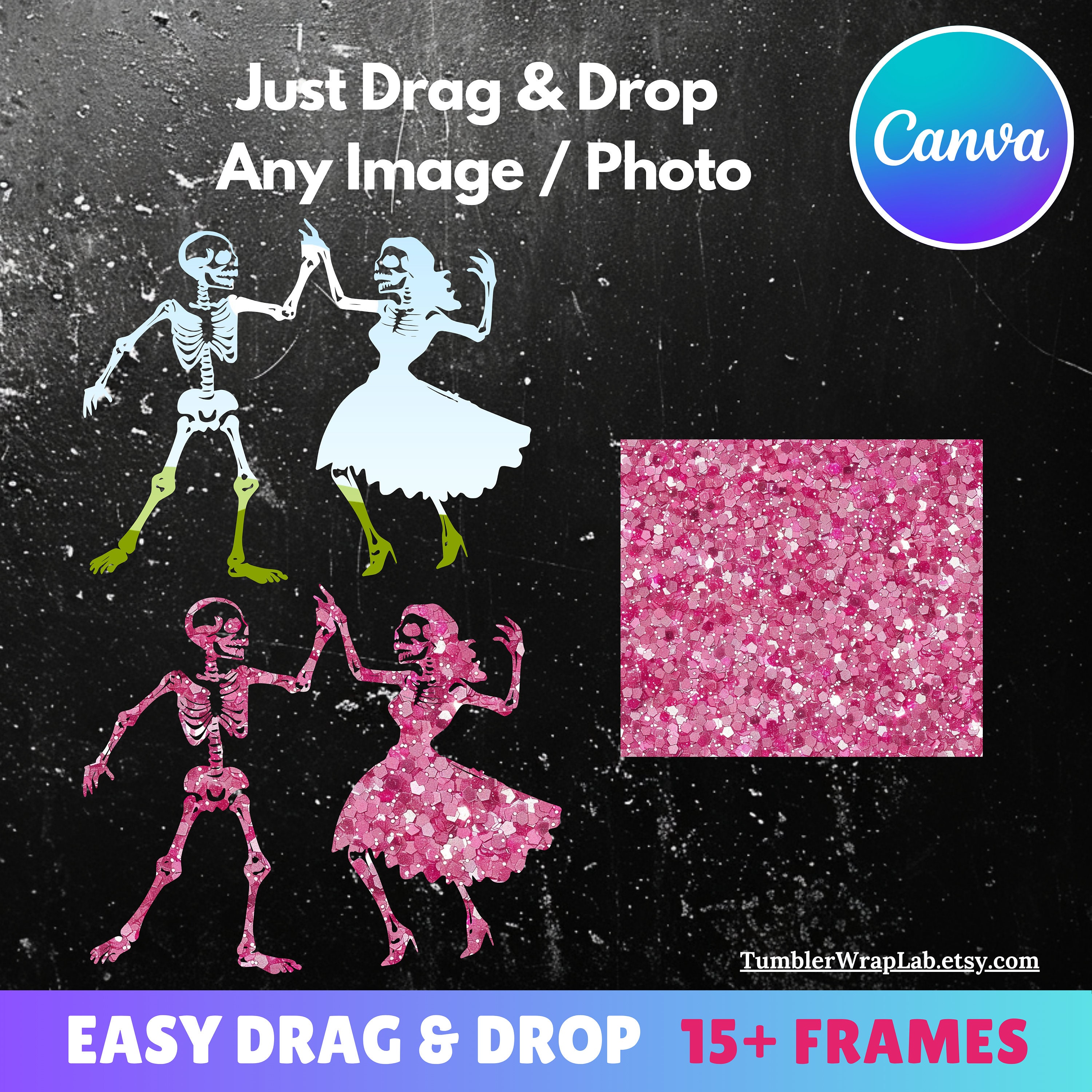 Halloween Dancing Skeleton Canva Frames Bundle, Funny Dancing Skull ...