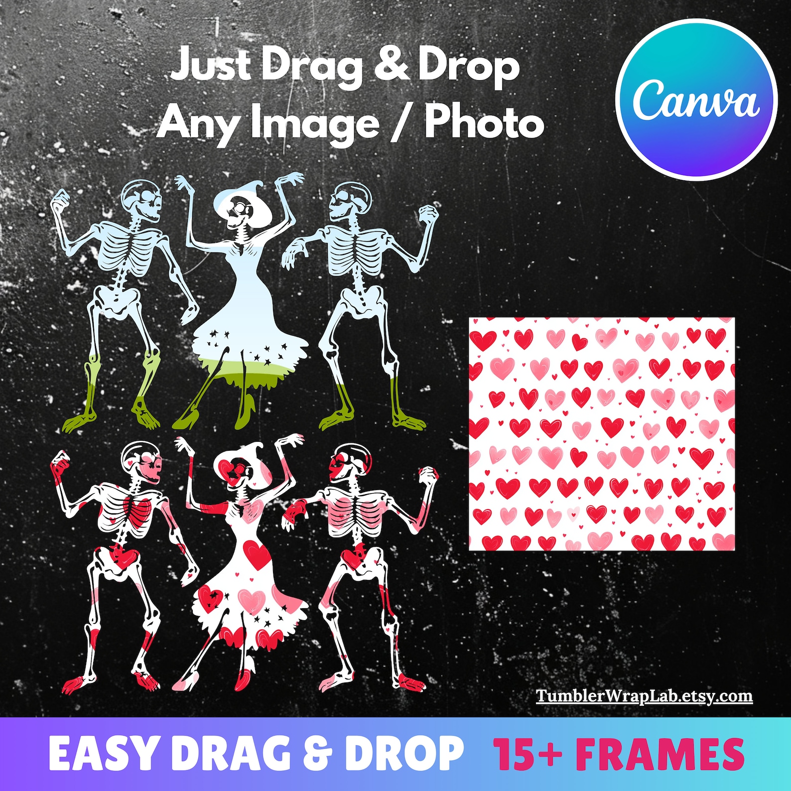 Halloween Dancing Skeleton Canva Frames Bundle, Funny Dancing Skull ...