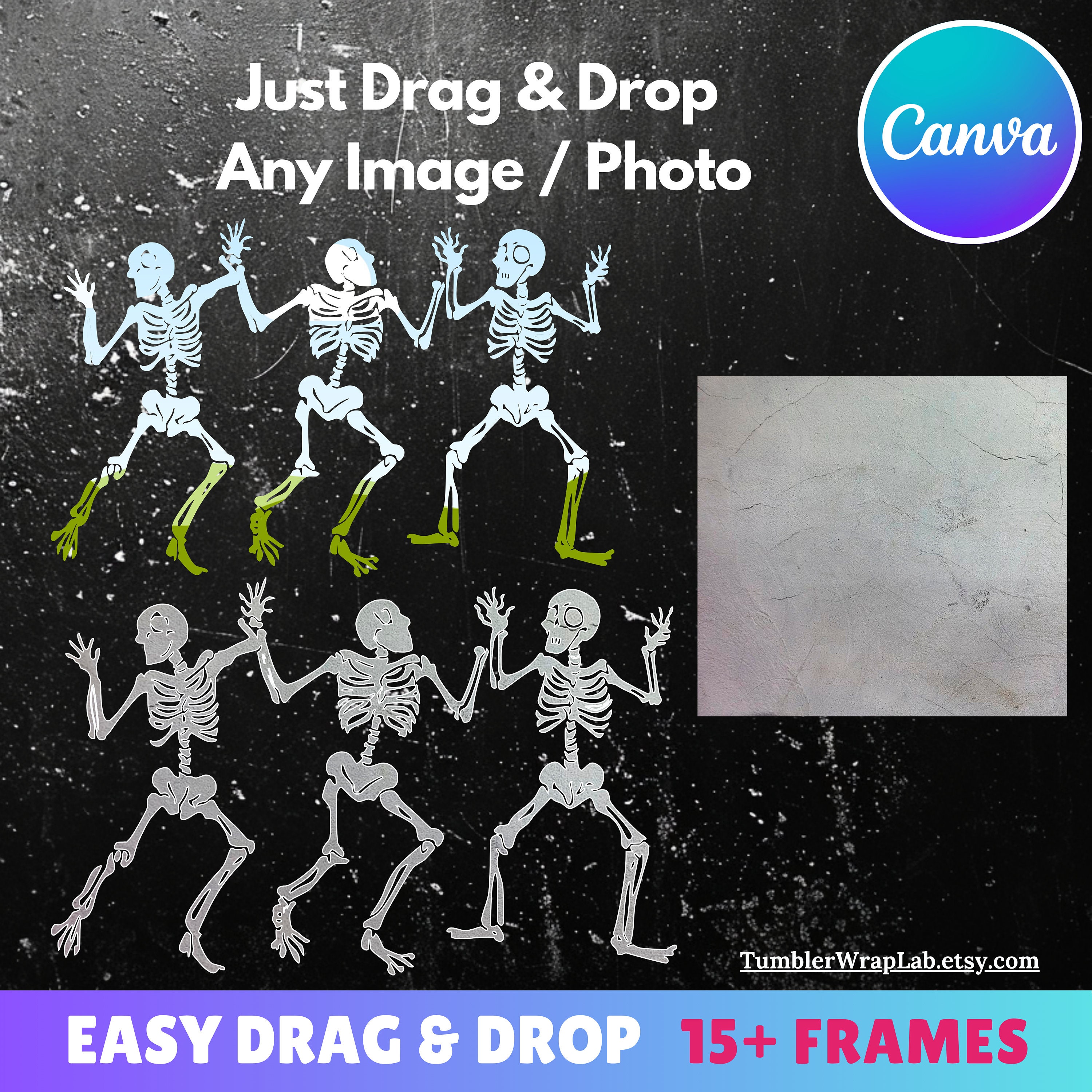 Halloween Dancing Skeleton Canva Frames Bundle, Funny Dancing Skull ...