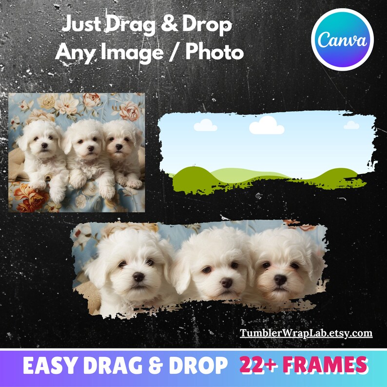 Distressed Edge Bleach Effect Canva Frames Bundle, Drag and Drop Photo ...