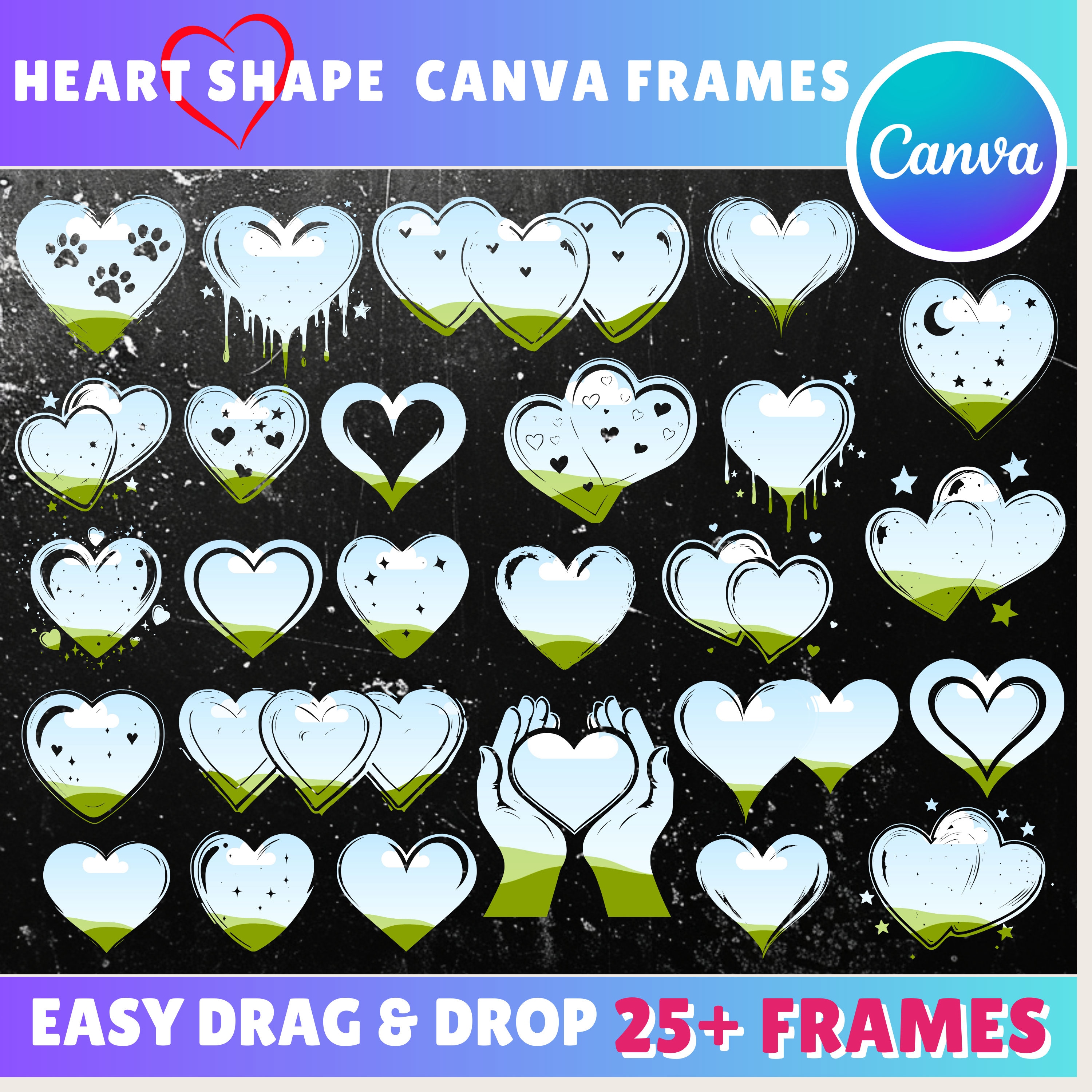 Valentines Day Canva Drag Drop Photo Frame Template Bundle, Heart Shape ...