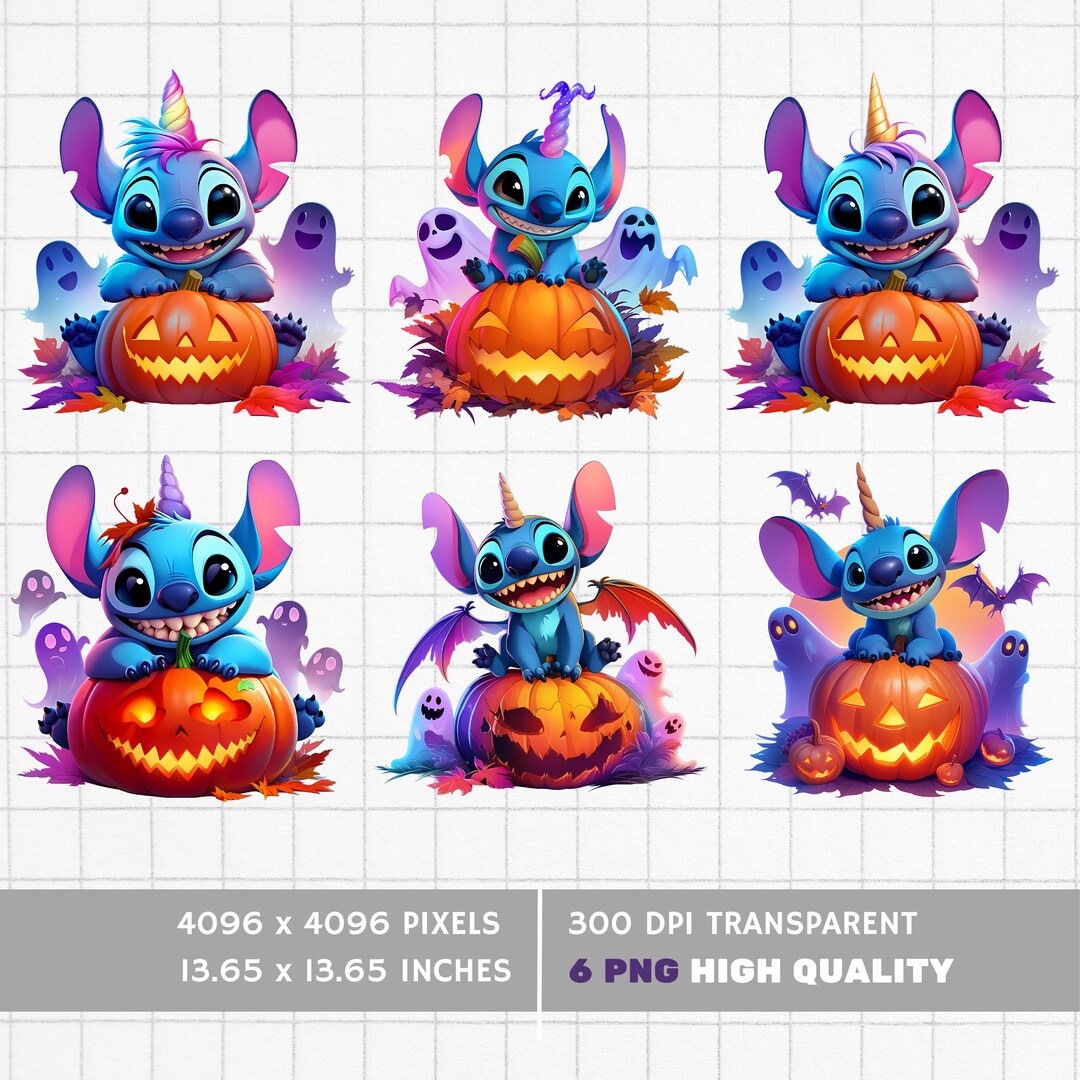 6 Bundle Cute Stitch Clipart PNG Halloween, Spooky Stitch Cartoon ...