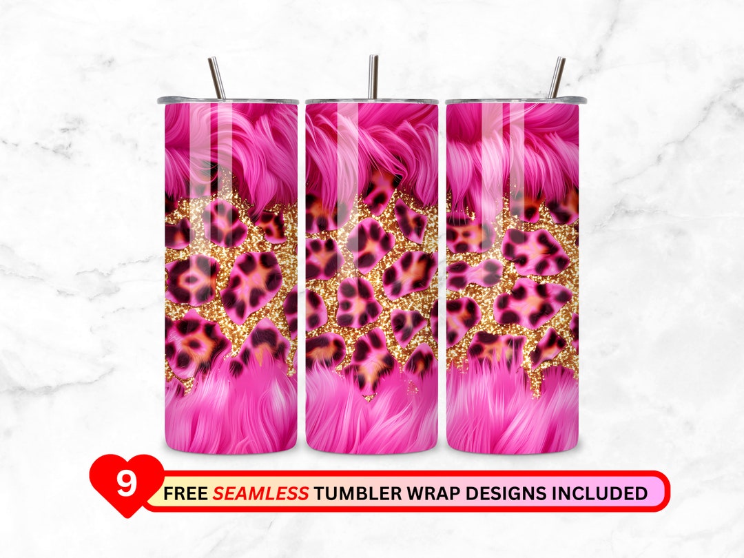 Pink Leopard Print Tumbler Wrap, Gold Glitter Leopard Leopard Lover ...
