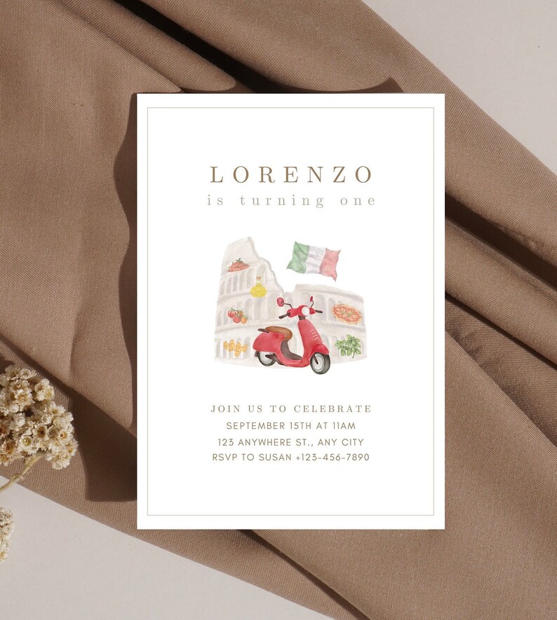 Italian Birthday Invitation: Vespa, Pizza, Uno Theme (digital Template ...