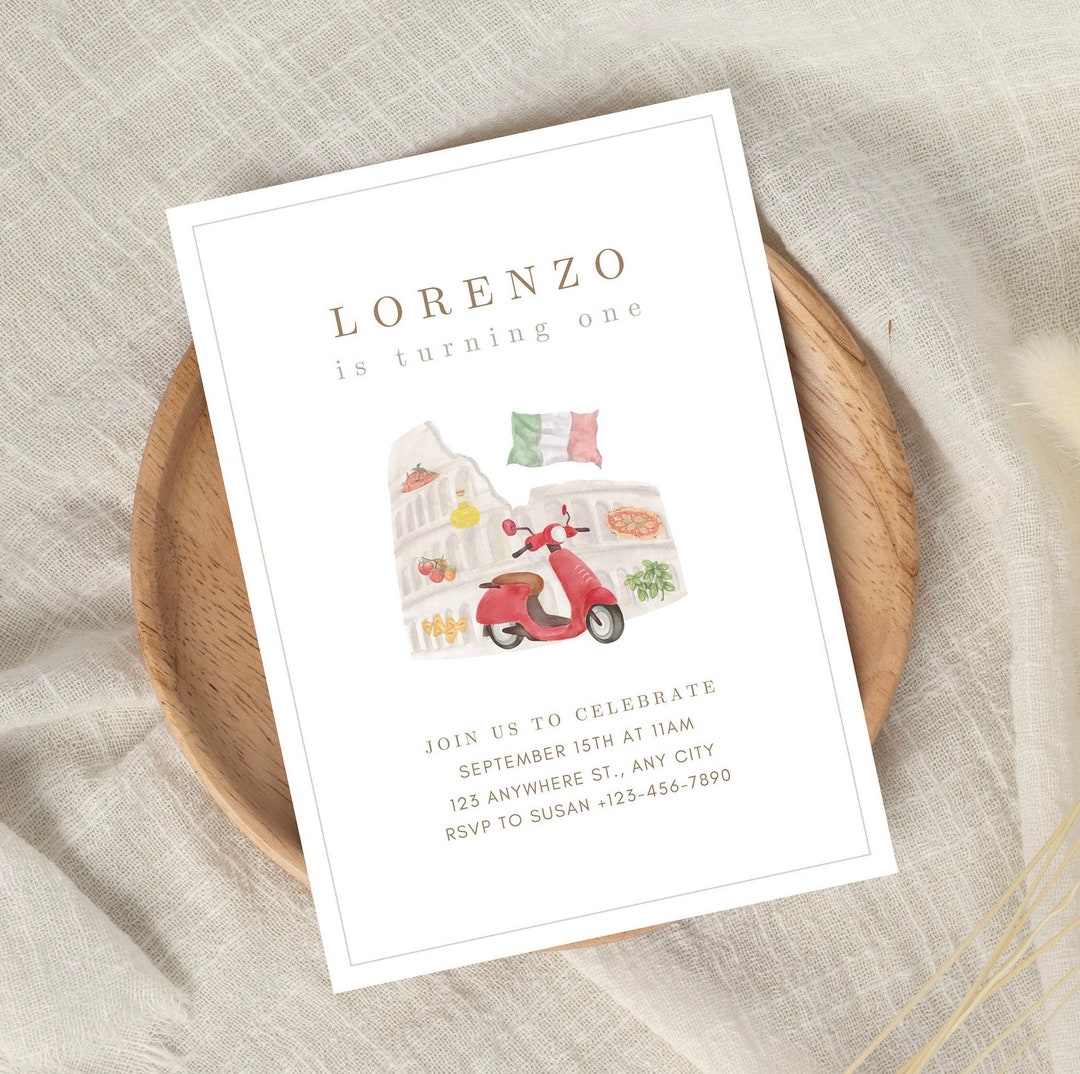 Italian Birthday Invitation: Vespa, Pizza, Uno Theme (digital Template ...