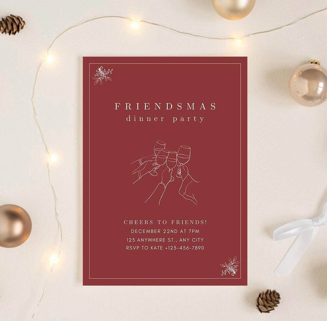 Friendsmas Invitation Template, Printable Editable Minimal Holiday ...