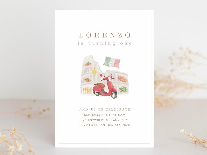 Italian Birthday Invitation: Vespa, Pizza, Uno Theme (digital Template ...